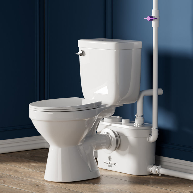 MaceratingFlo 750W Macerating Toilet System, Compact Basement Upflush Toilet with Extension ...